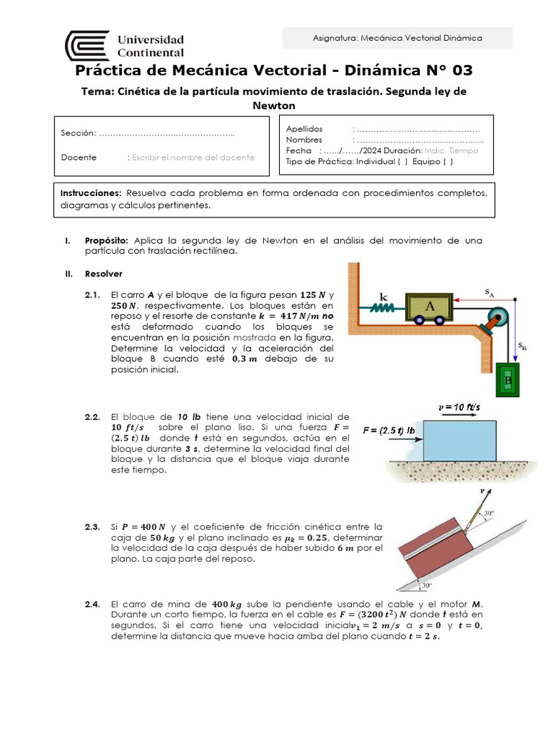 MECANICA VECTORIAL DINAMICA Practica - 3 - 2024 | PDF