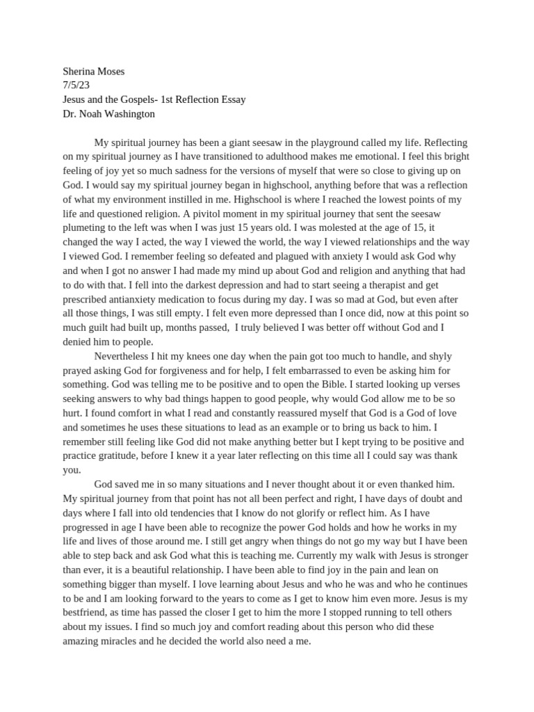 Jesus and The Gospels - 1st Reflection Essay | PDF | Jesus | God