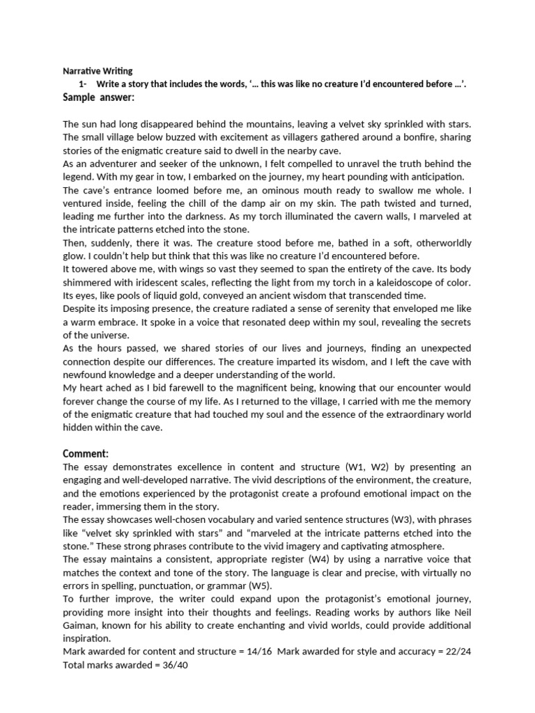 Igcse Narrative Writing Examples Pdf