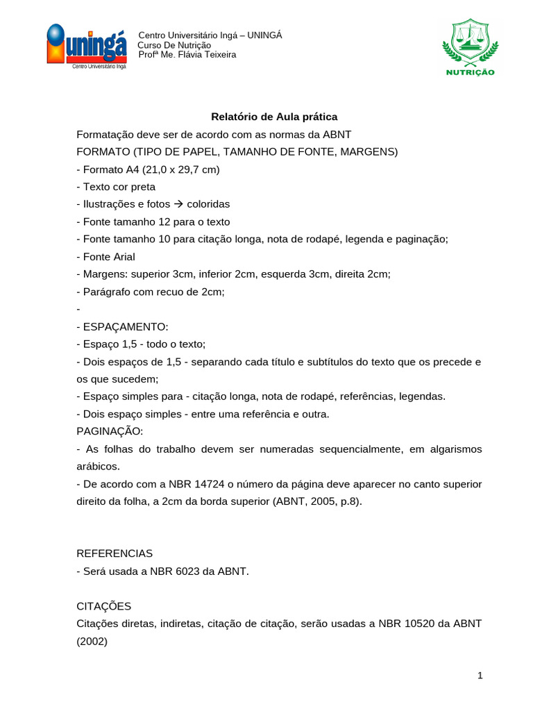 Modelo de RelatAÌ Â Rio de Aula PrAÌ Â¡tica Completo | PDF