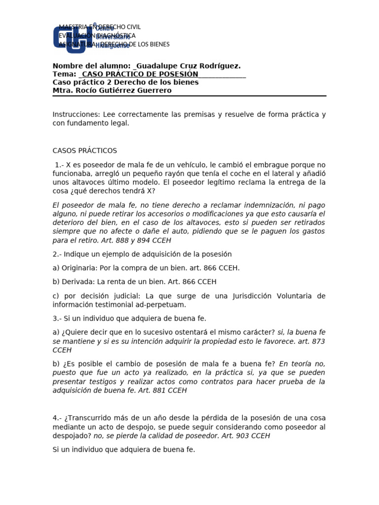 Caso Práctico 2 Derecho de Los Bienes | PDF