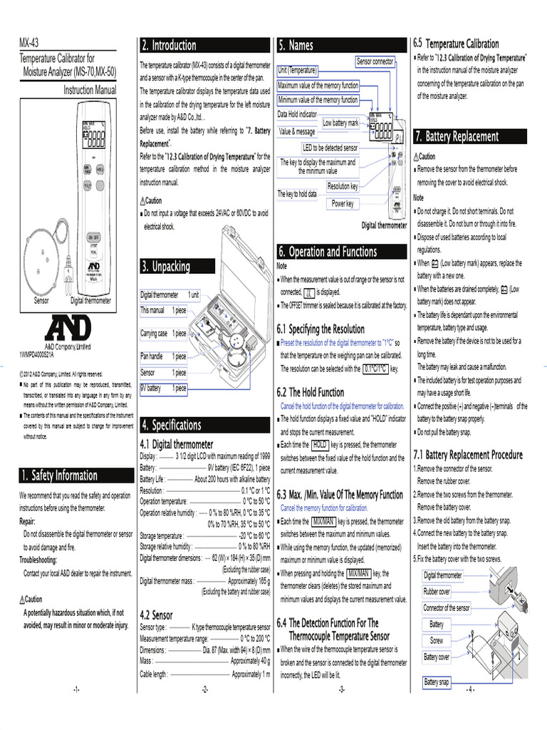 Instructions Manual Temperatur Calibration AX MX-43 | PDF