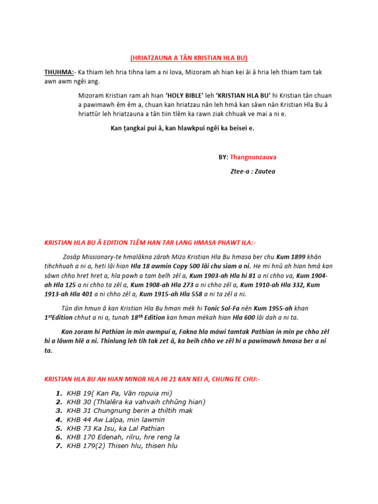 Kristian Hla Bu Hriatnna Zauna | PDF