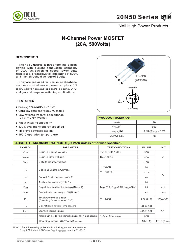 20N50 Series: Description | PDF