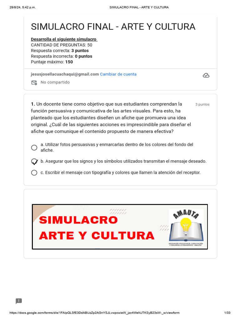 Simulacro Final - Arte y Cultura | PDF