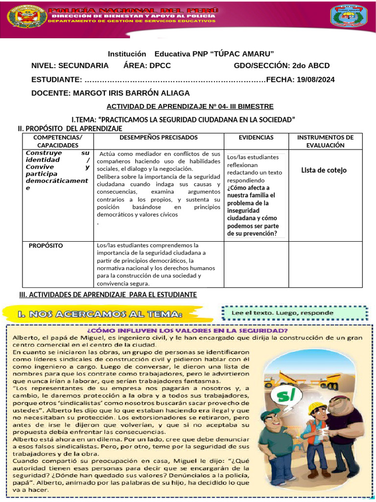 2do Grado DPCC SEMANA 04 III Bimestre | PDF