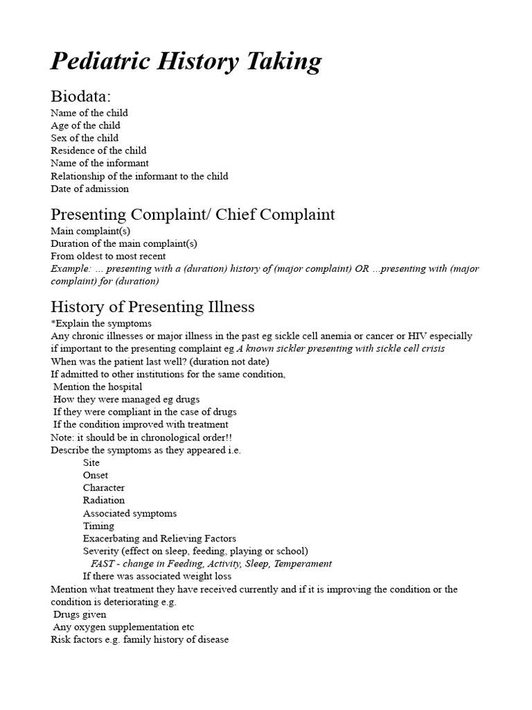 Pediatric History Taking | PDF