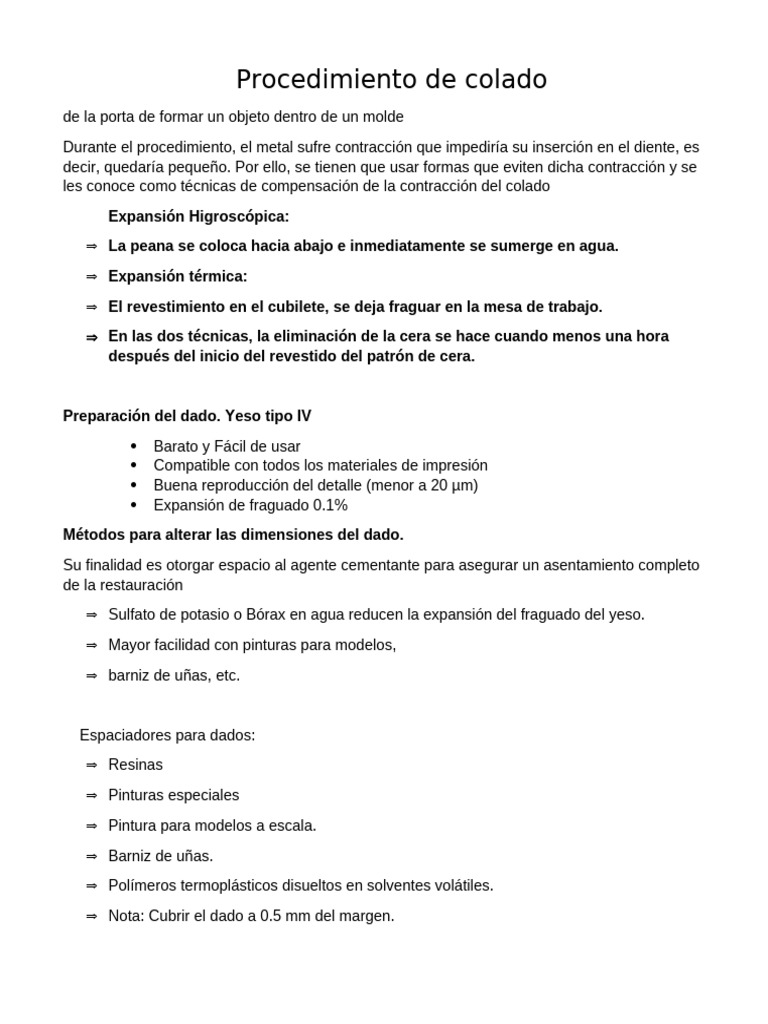 Procedimiento de Colado | PDF