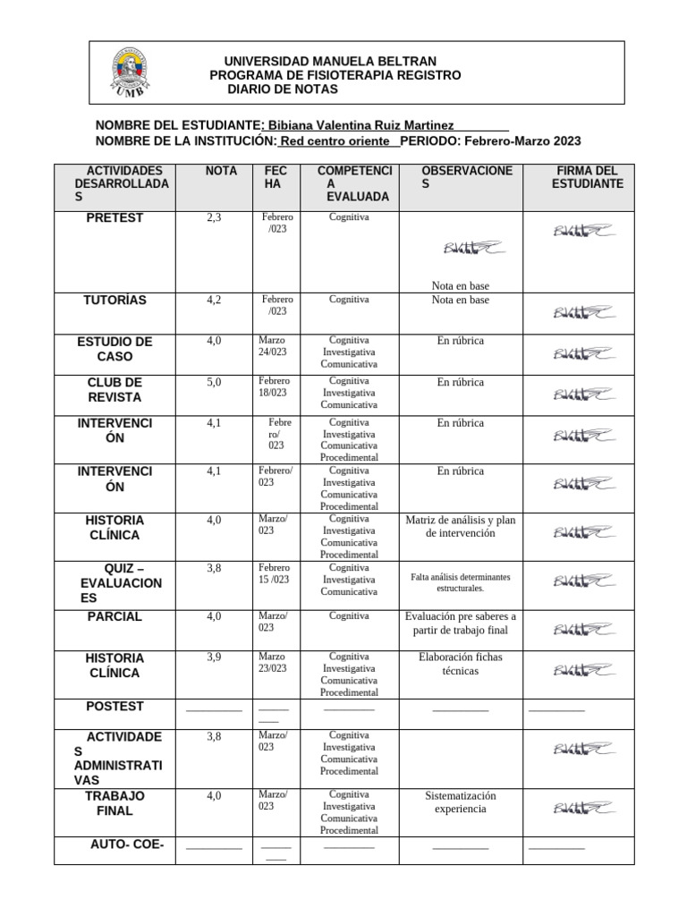 Formato Registro Diario de Notas | PDF