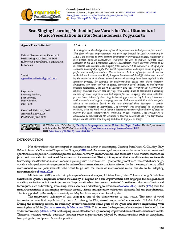 Scat Singing Learning Method in Jazz Vocals For Vo | PDF