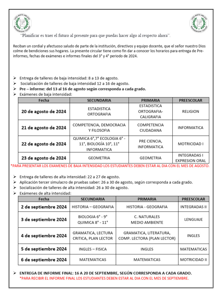Cronograma de Segundo Semestre 2024 | PDF