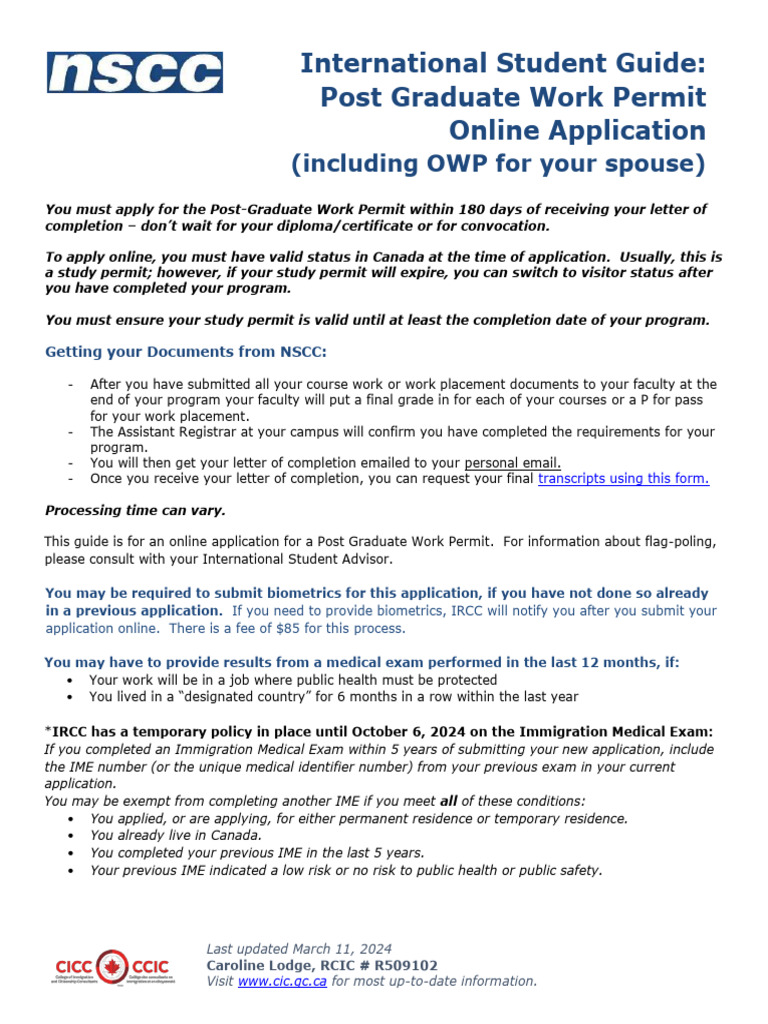 2024 NSCC Guide - Post Graduate Work Permit | PDF | Travel Visa | Career & Growth