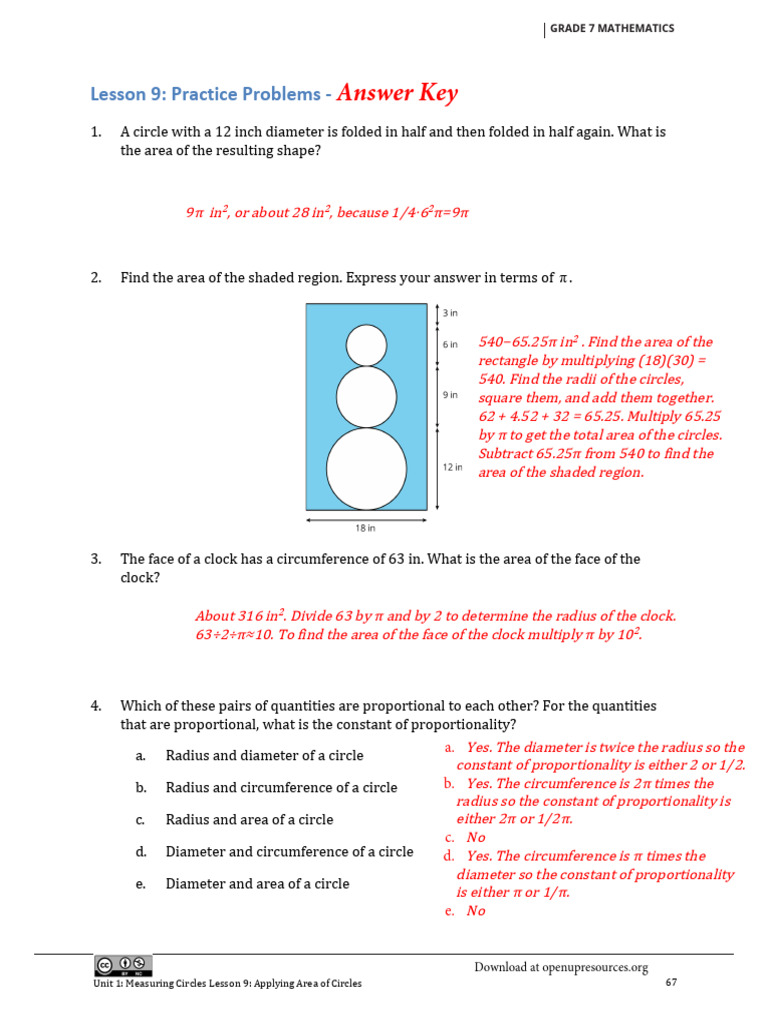 Math 7 Plus Unit 1 Lesson 9 Practice Problem KEY | PDF