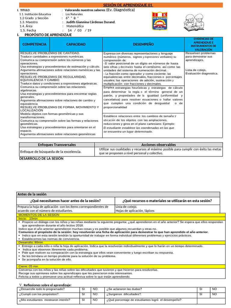 1 MATE Valorando Nuestros Saberes (Ev. Diagnóstica) | PDF