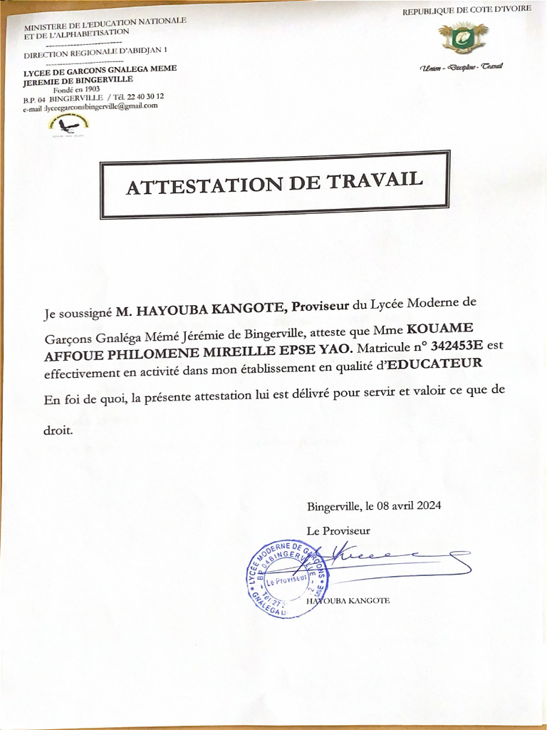 Attestation de Travail | PDF