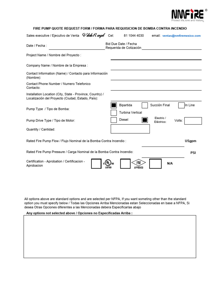 01 NM Fire Fire Pump Quote Request Form - 01 - 02 | PDF