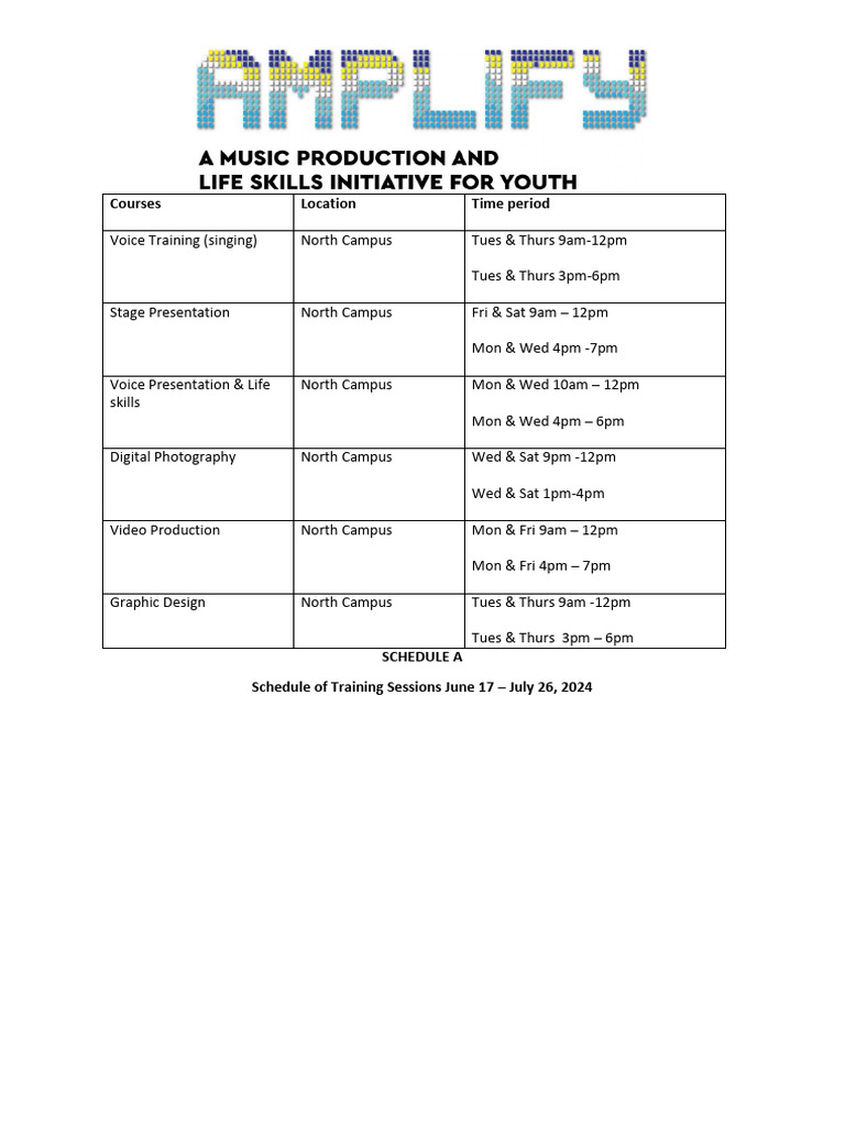 AMPLIFY Class Schedule | PDF