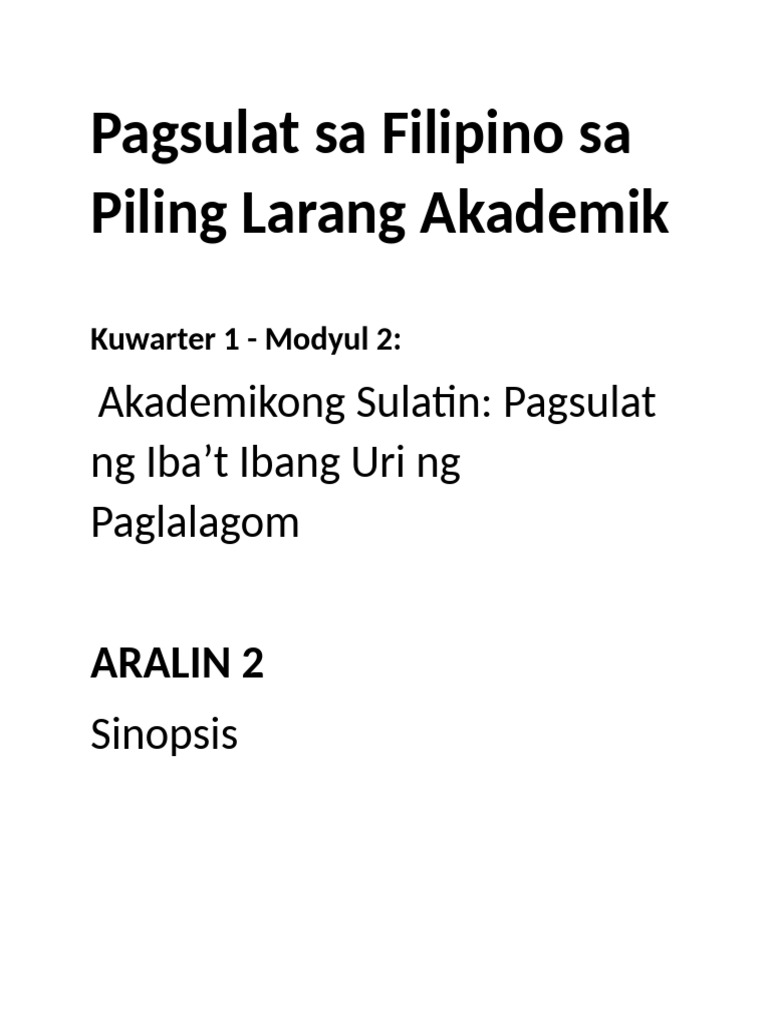 Module 2 Aralin 2 Sinopsis | PDF