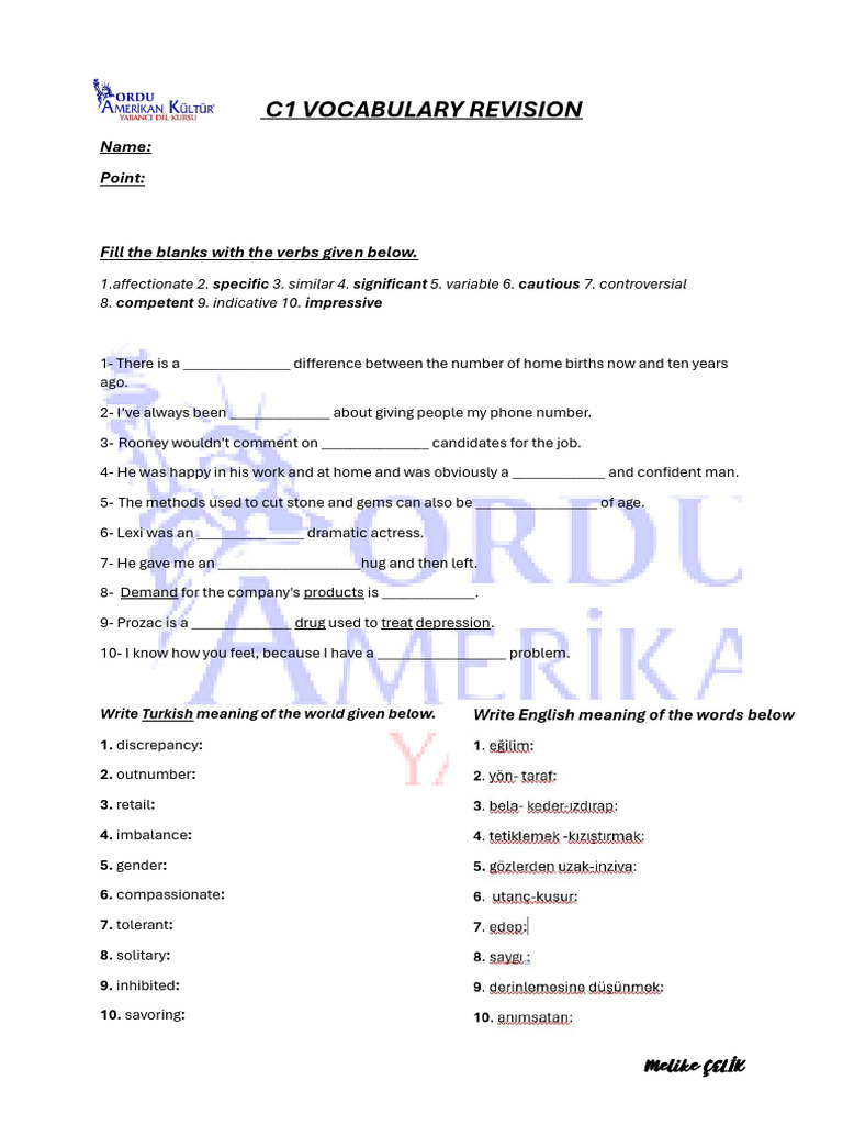 C1 VOCABULARY REVISION | PDF