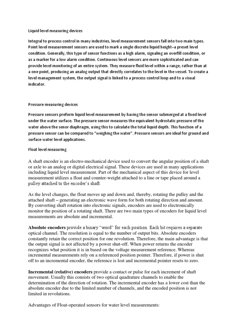 Liquid Level Measuring Devices | PDF | Capacitor | Sensor
