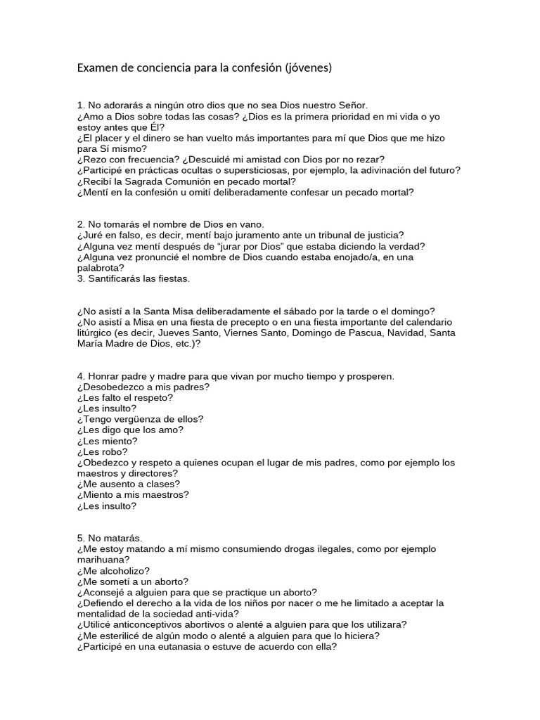 Examen de Conciencia para La Confesión | PDF