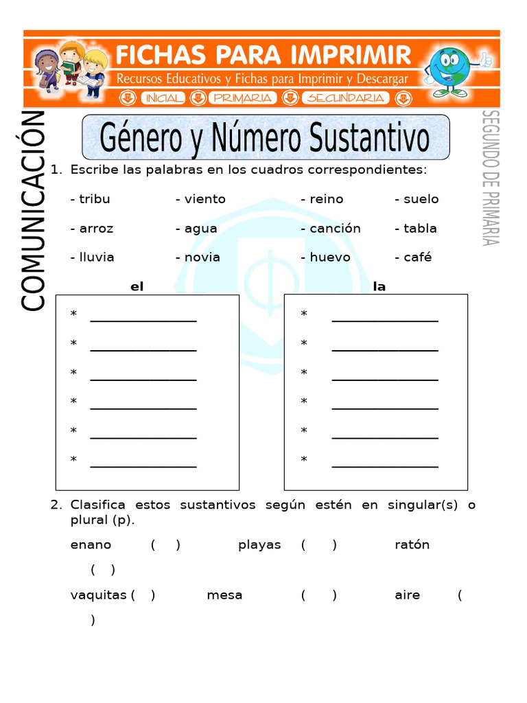 Ficha-de-Genero-y-Numero-del-Sustantivo-para-Segundo-de-Primaria | PDF