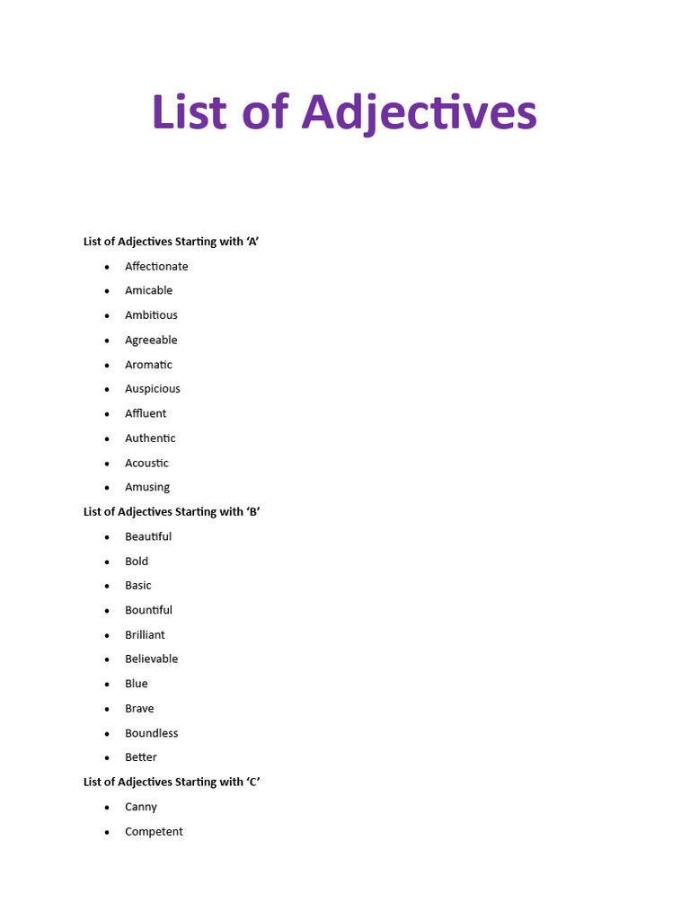 Adjectives List PDF | PDF
