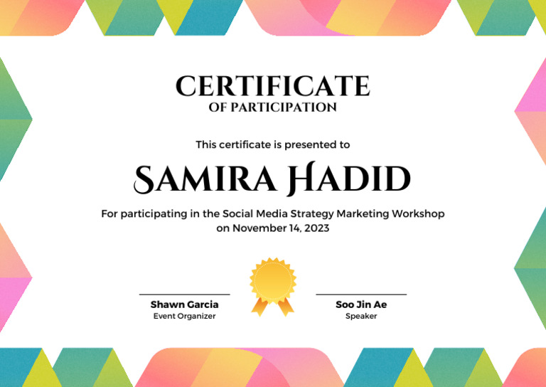 White Colorful Abstract Shapes Participation Certificate | PDF