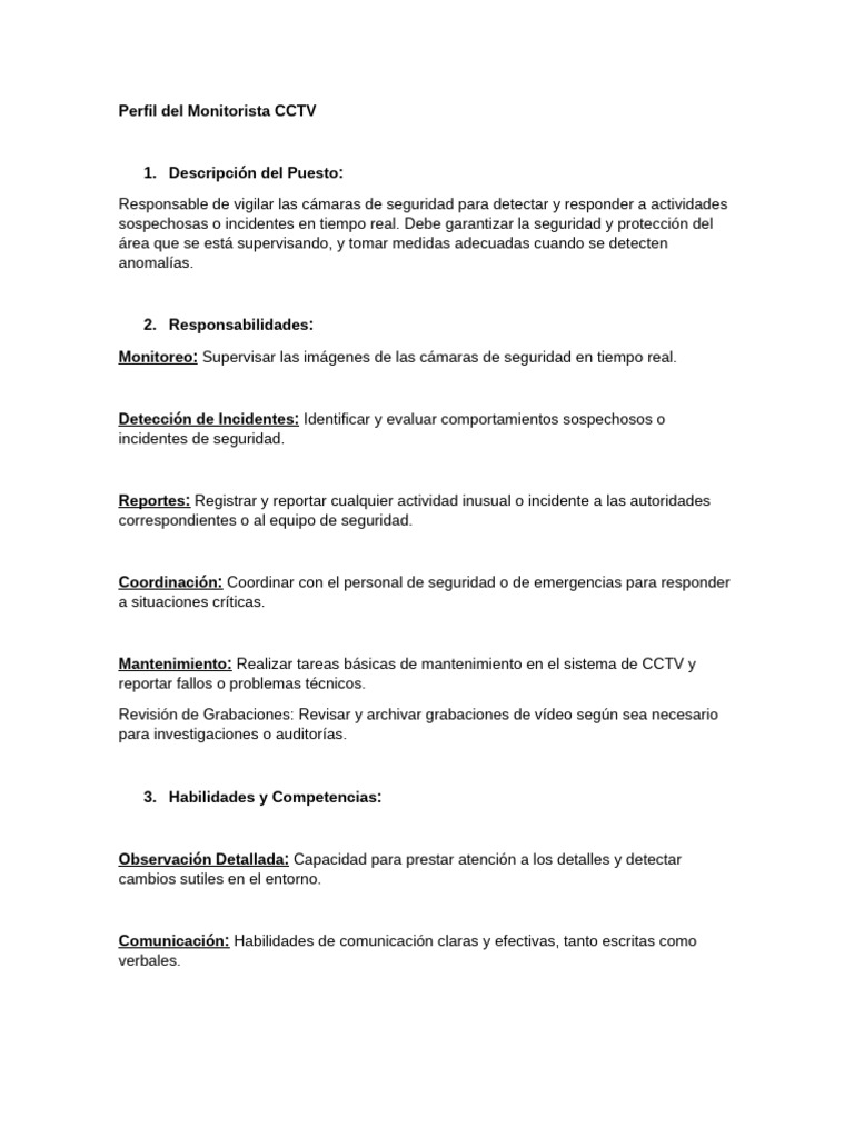Perfil Del Monitorista CCTV | PDF