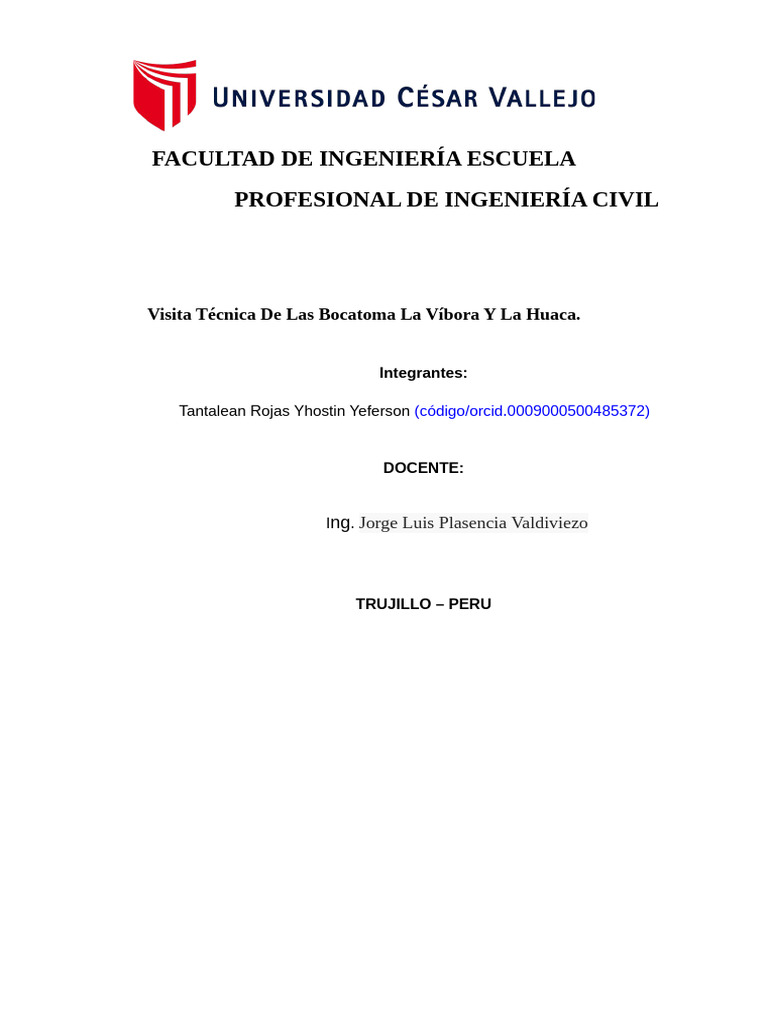 Informe de Vicita Tecnica Ala Bocatoma La Huaca y La Vivora ..... | PDF ...