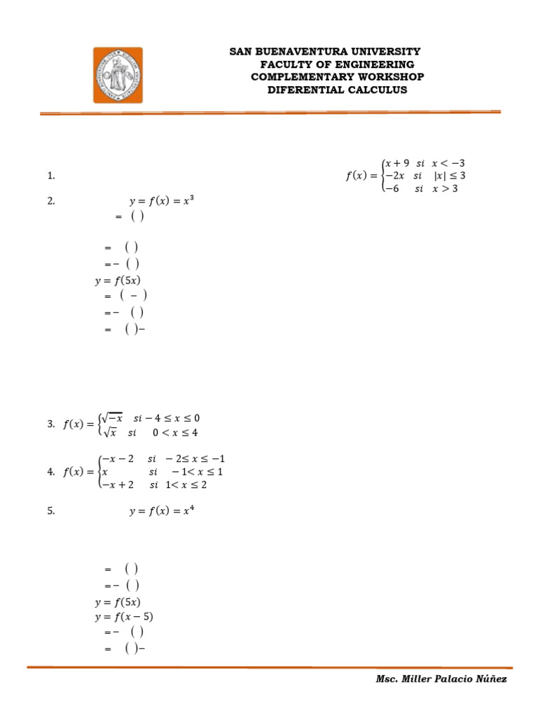 Workshop 4 Domain and Range of Polynomic and Pieceful Functions Differential Calculus Usb | PDF