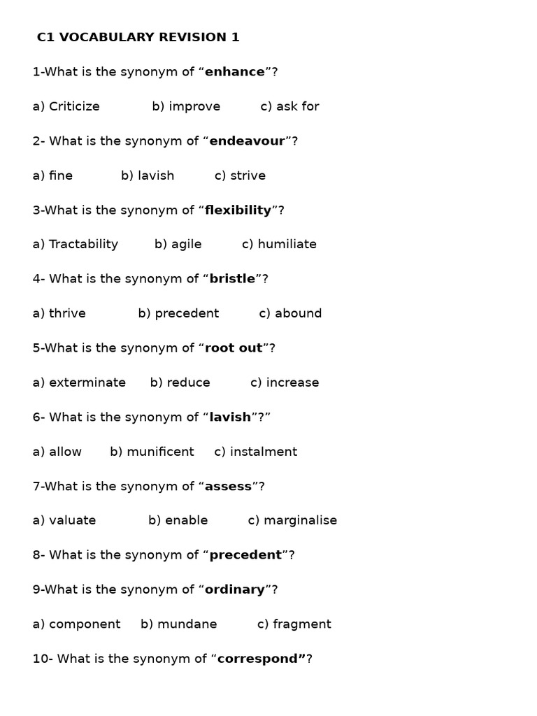 C1 Vocabulary Revision 1 | PDF