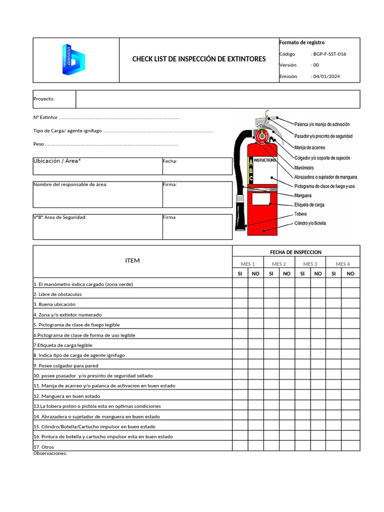 BGP-F-SST-016 Check List de Inspección de Extintores | PDF