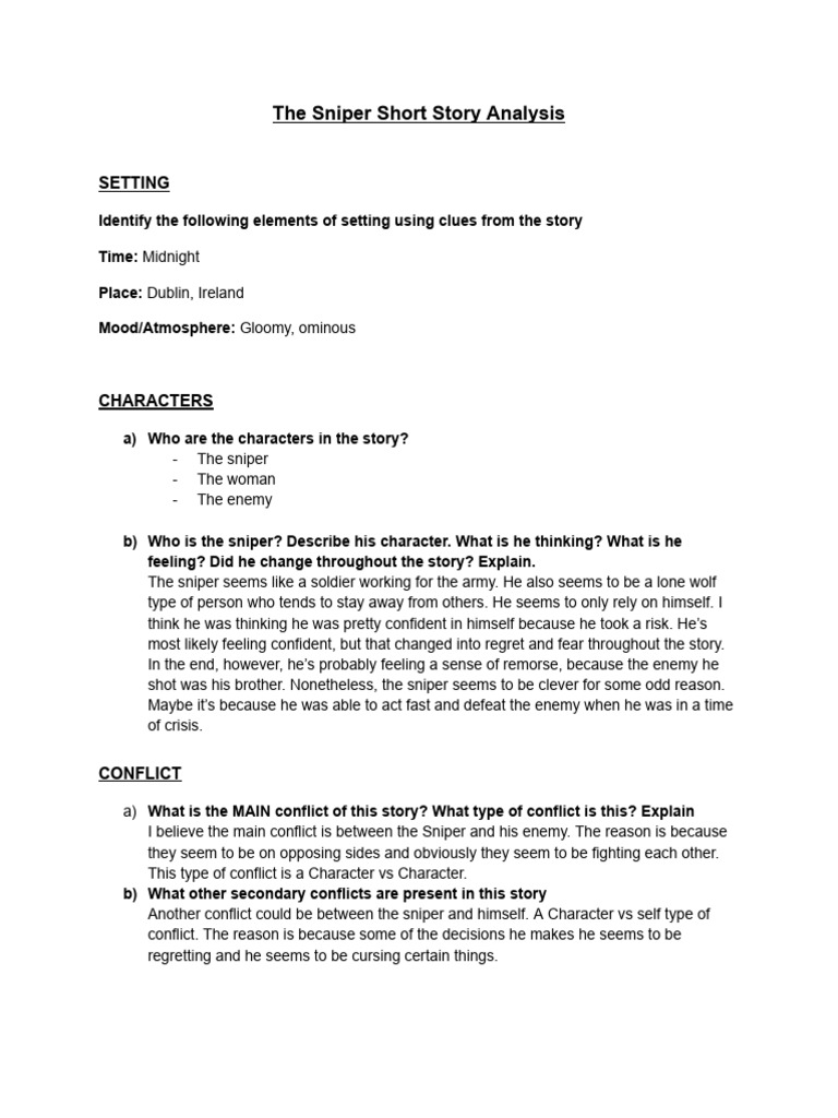 The Sniper Short Story Analysis | PDF