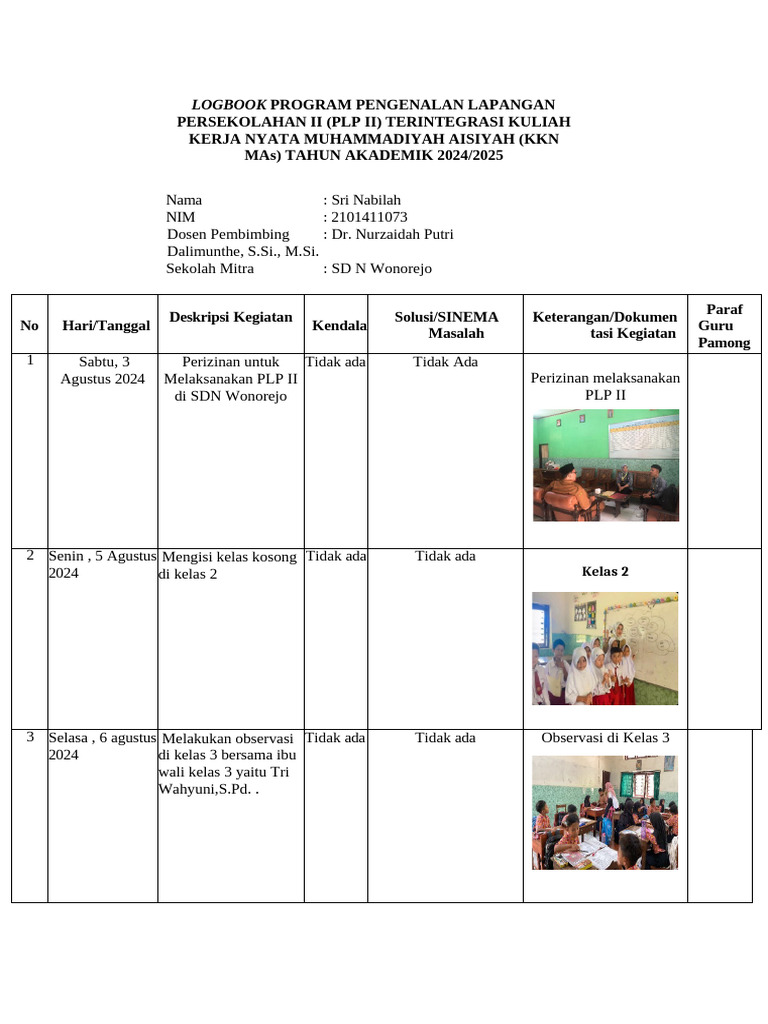 Sri Nabilah - LOGBOOK - Nazila - PLP2 New | PDF
