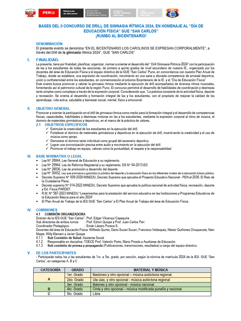 Bases Drill Gimnástico. 2024 | PDF