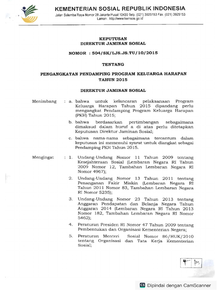 SK Pendamping PKH Tahun 2015 Dan Dan Tahun 2024 | PDF