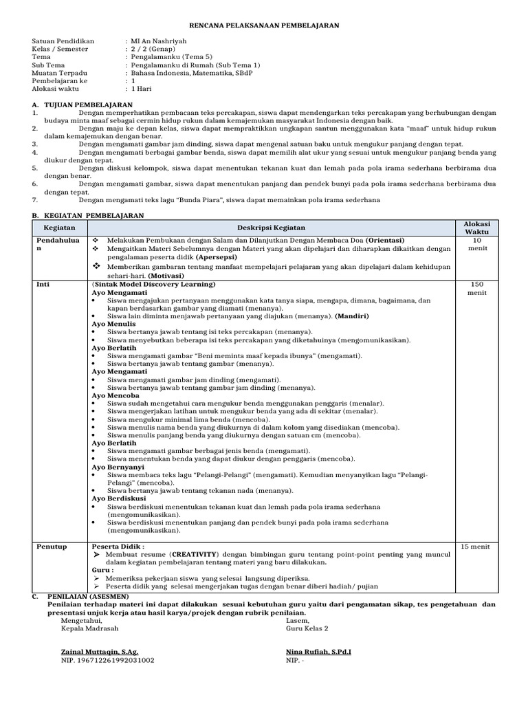 RPP Tema 5 Kelas 2 | PDF