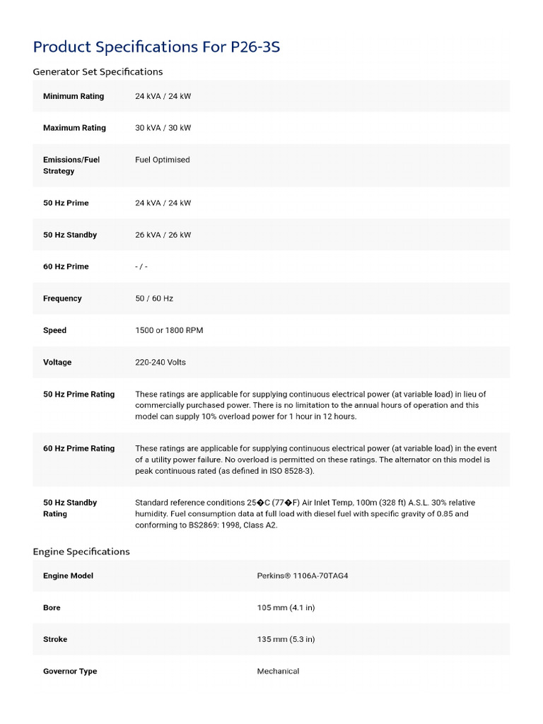 P26-3S Diesel Genset Configuration | PDF