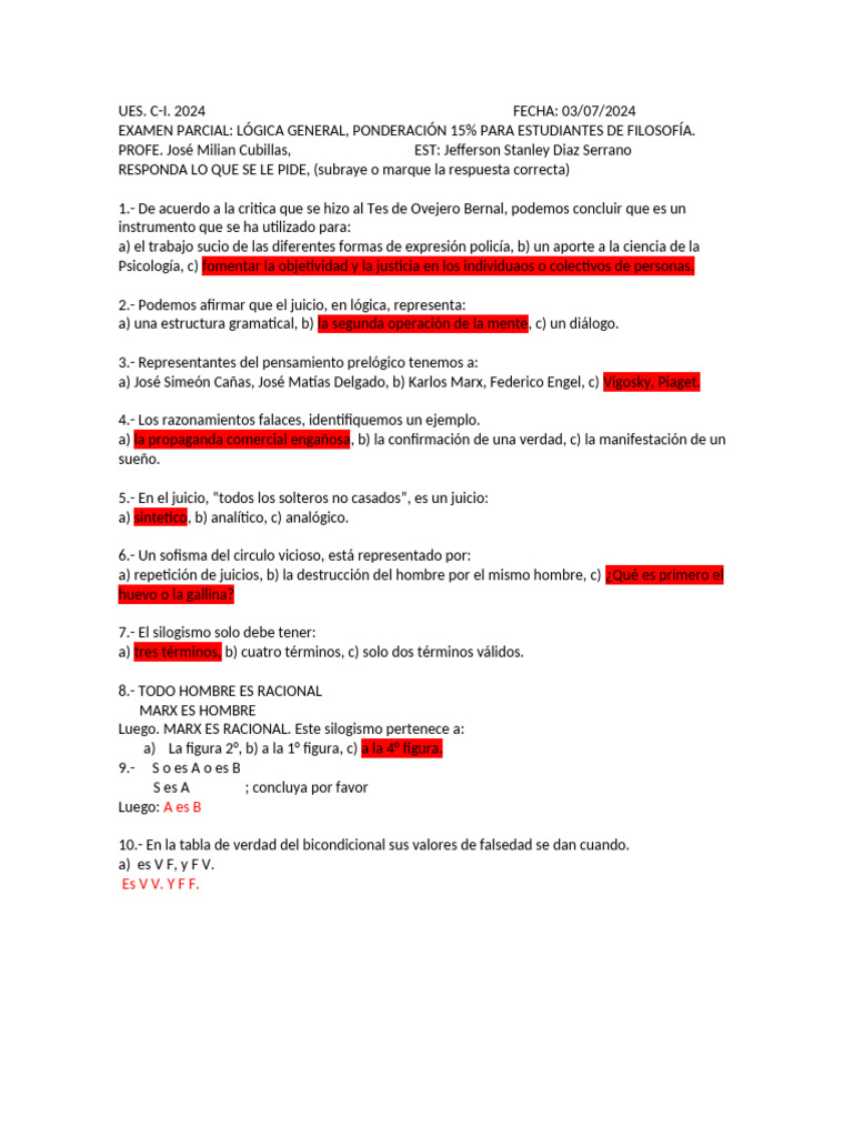 Ues 2° Examen Parcial Logica | PDF