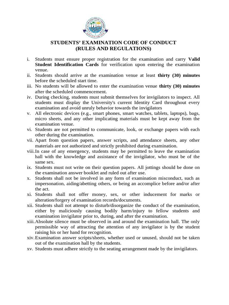 Corrected Students Examination Code of Conduct | PDF