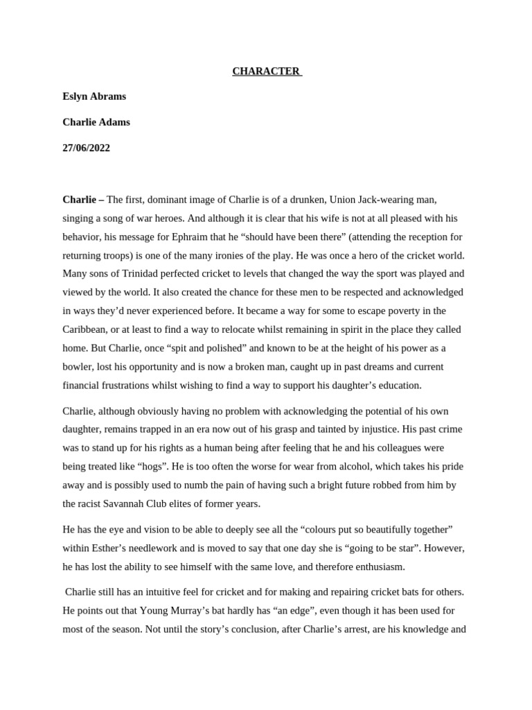 Charlie Character Summary | PDF