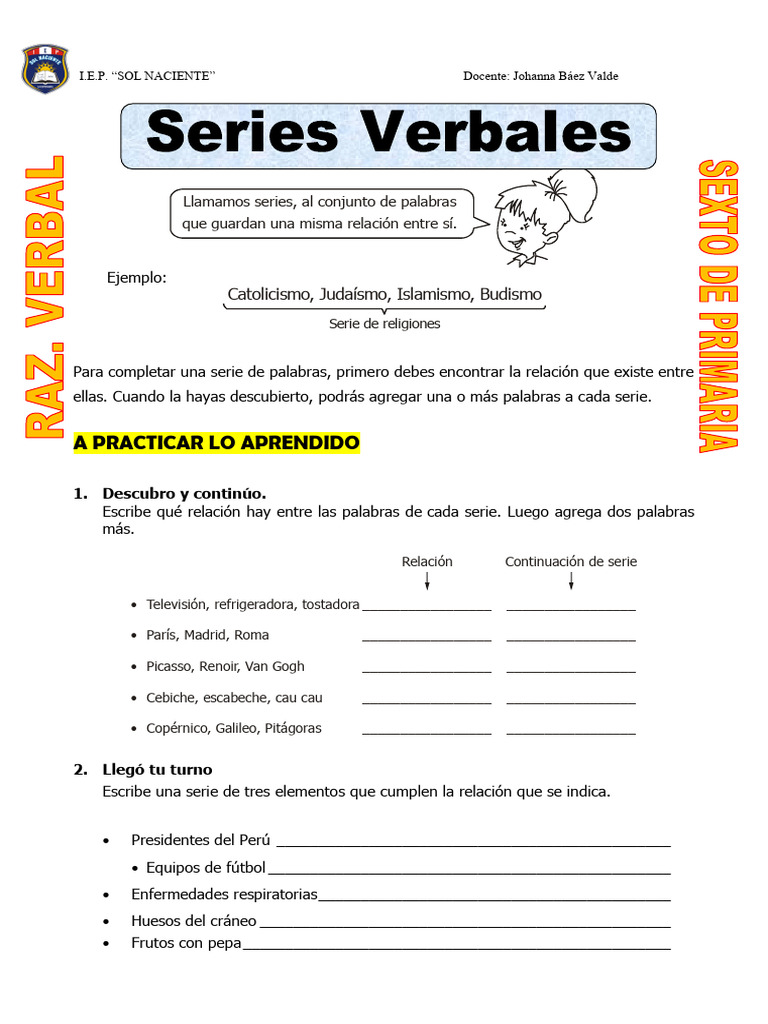 Razonamiento Verbal: 6to Grado | PDF