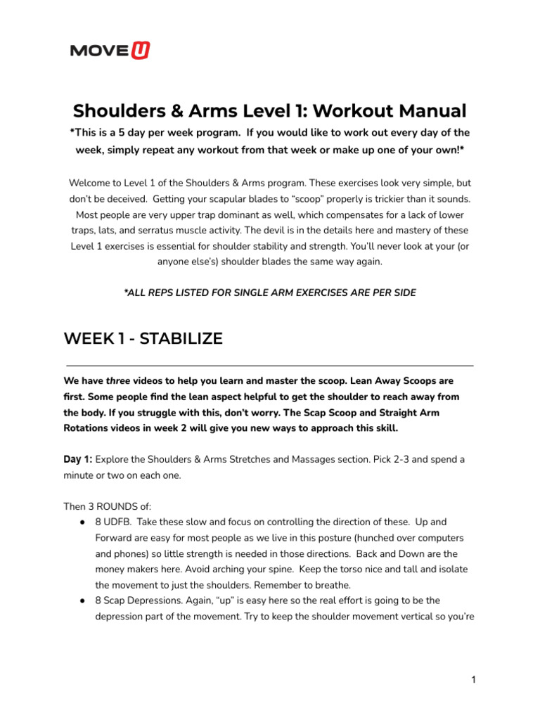 Shoulders & Arms L1 Workout Manual | PDF