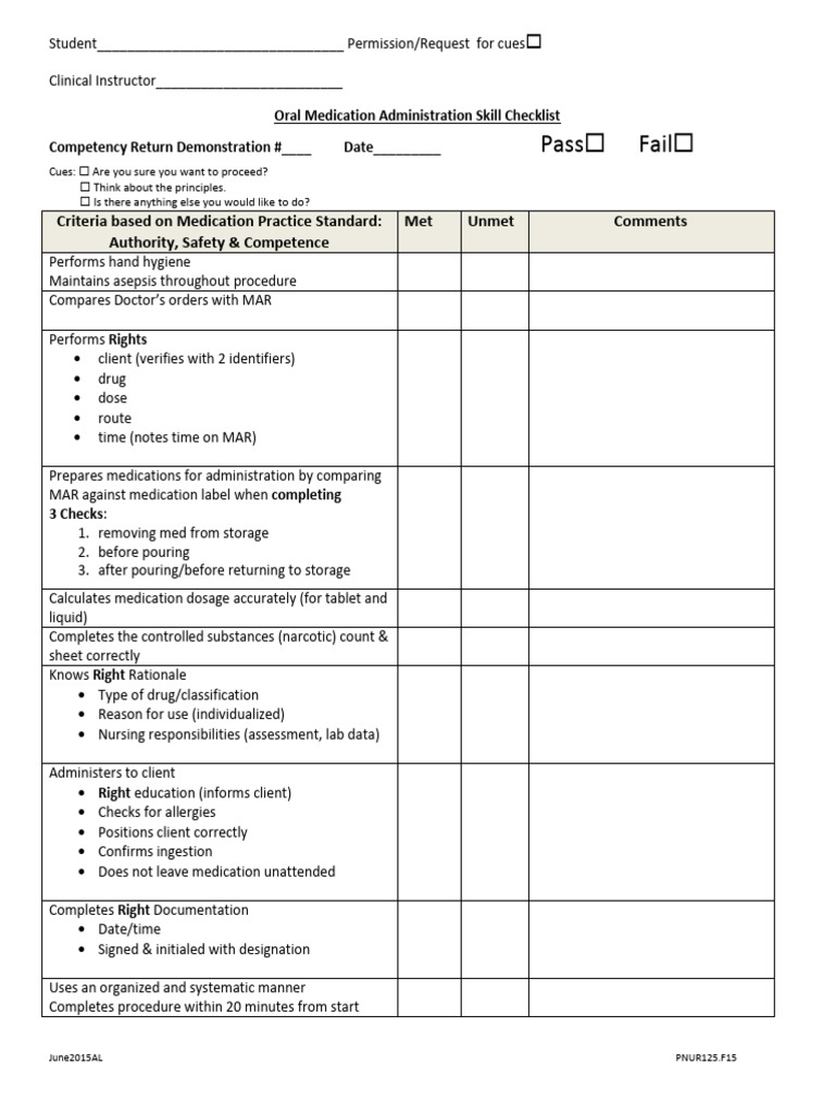 Oral Medication Administration Skill Checklist | PDF