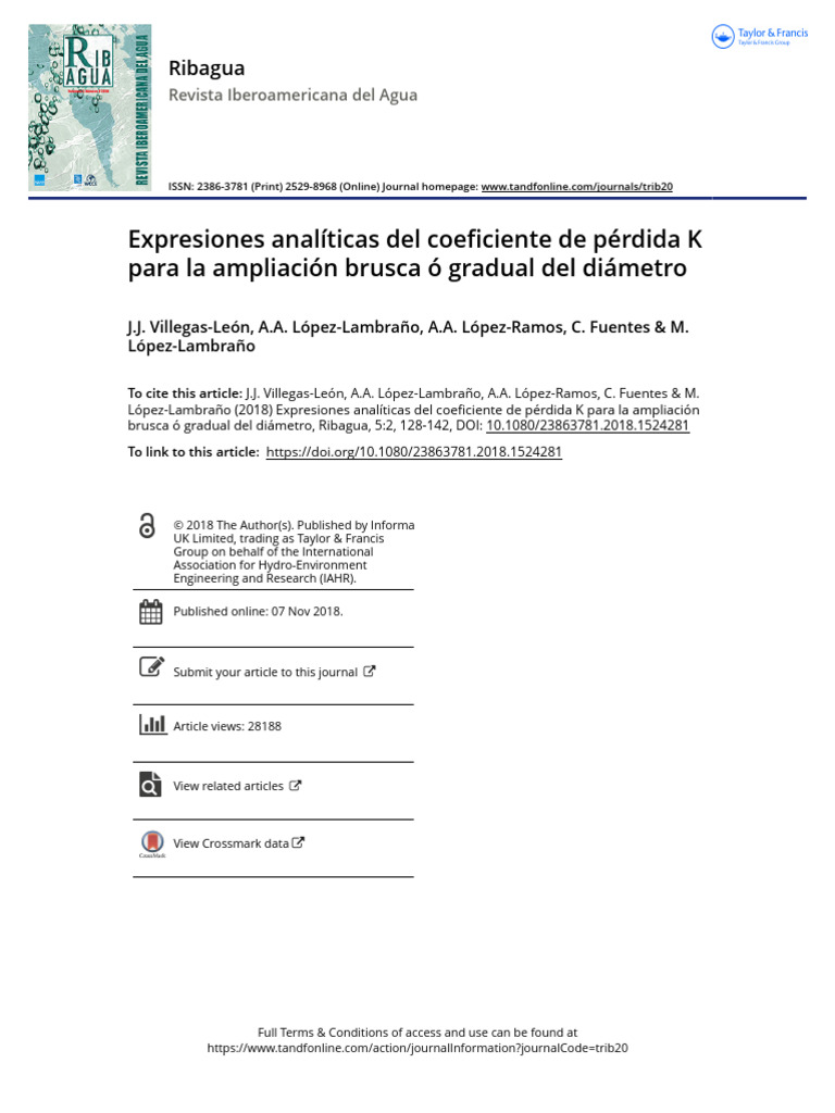 Expresiones Anal Ticas Del Coeficiente de P Rdida K para La Ampliaci N Brusca Gradual Del Di ...