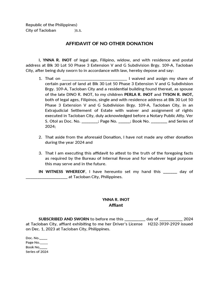 Affidavit of No Donation Paterno | PDF