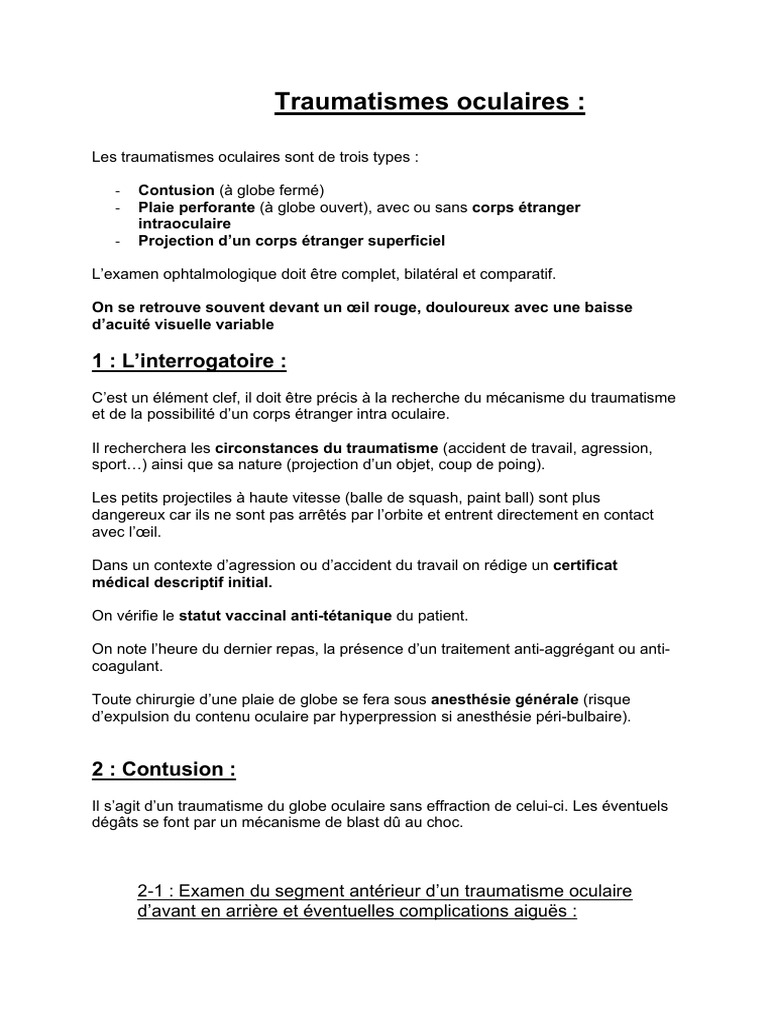 Traumatismes Oculaires | PDF