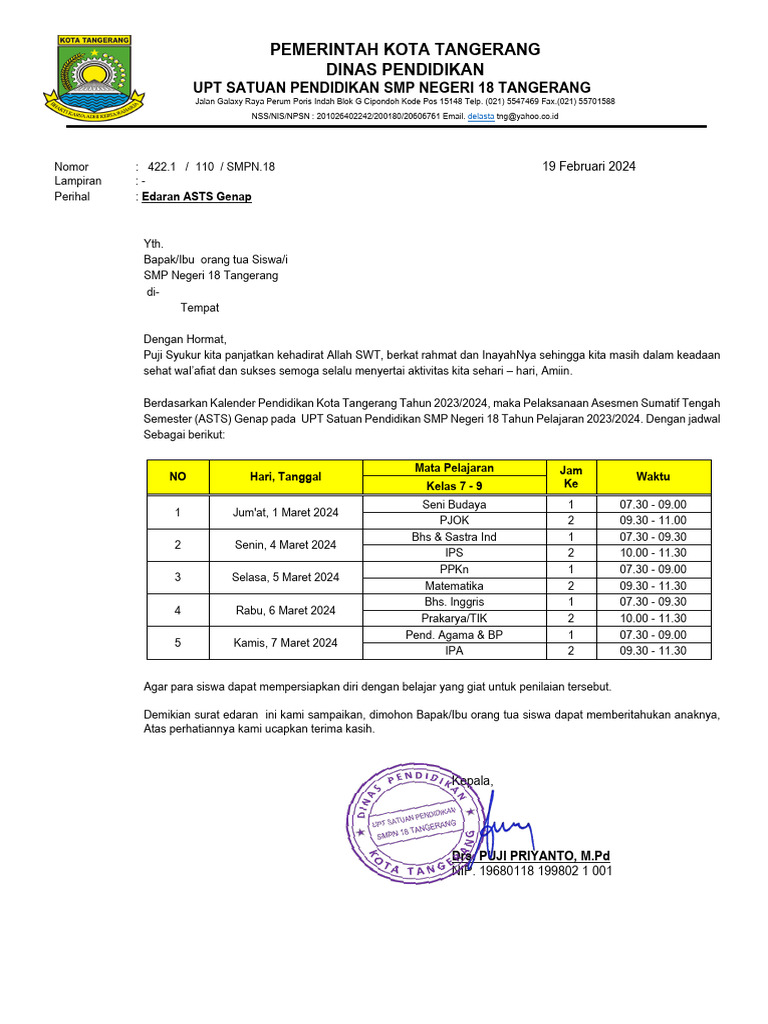 Edaran PTS Genap 2024 | PDF