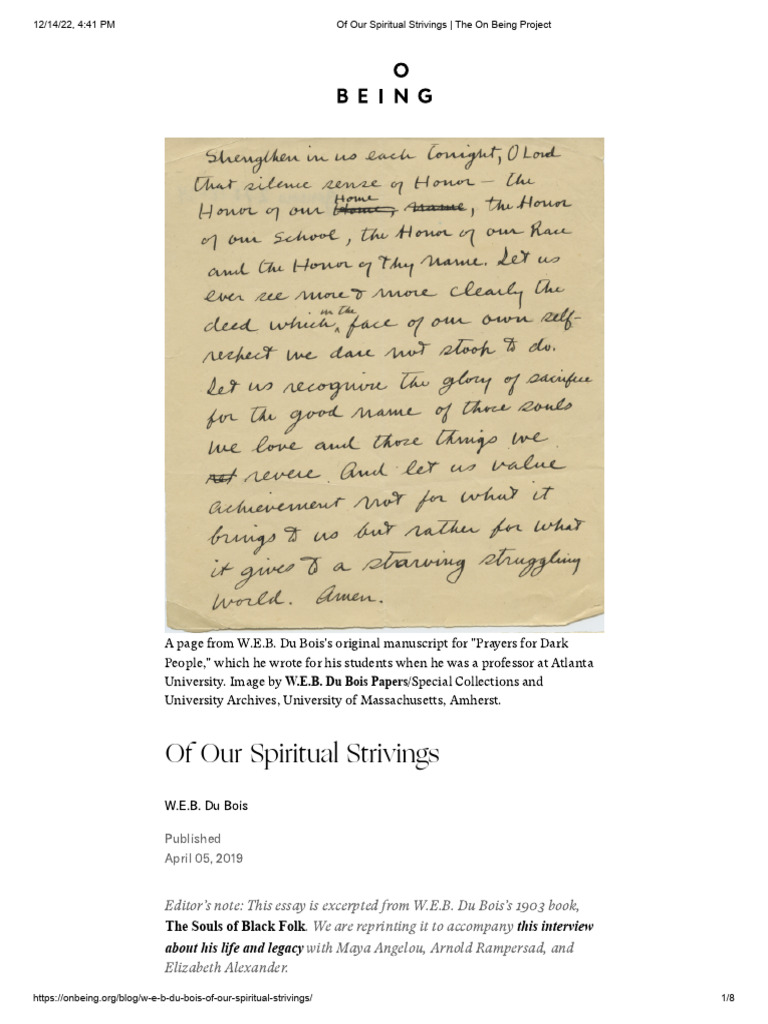 DuBois - of Our Spiritual Strivings | PDF